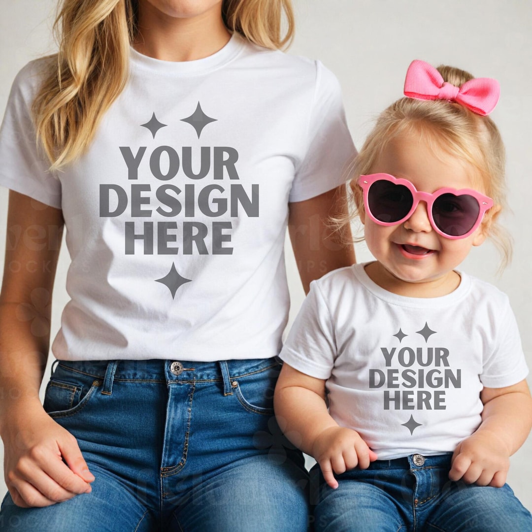 Mommy and Me Mockup White Bella Canvas 3001 Mock BC 3001T Kids Mock-up ...