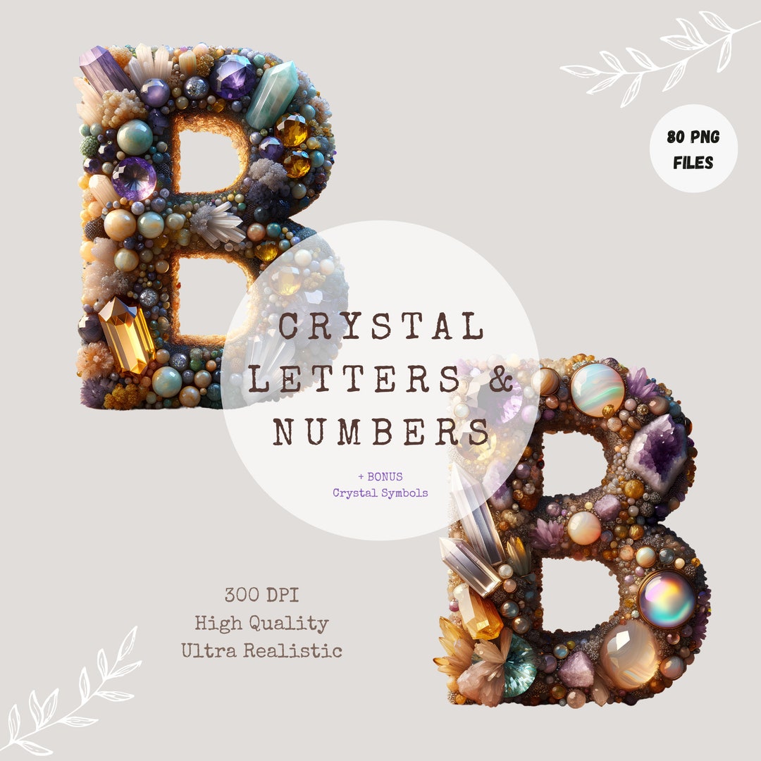 80 Crystal Letters and Numbers Clipart, Realistic Crystal Alphabet ...