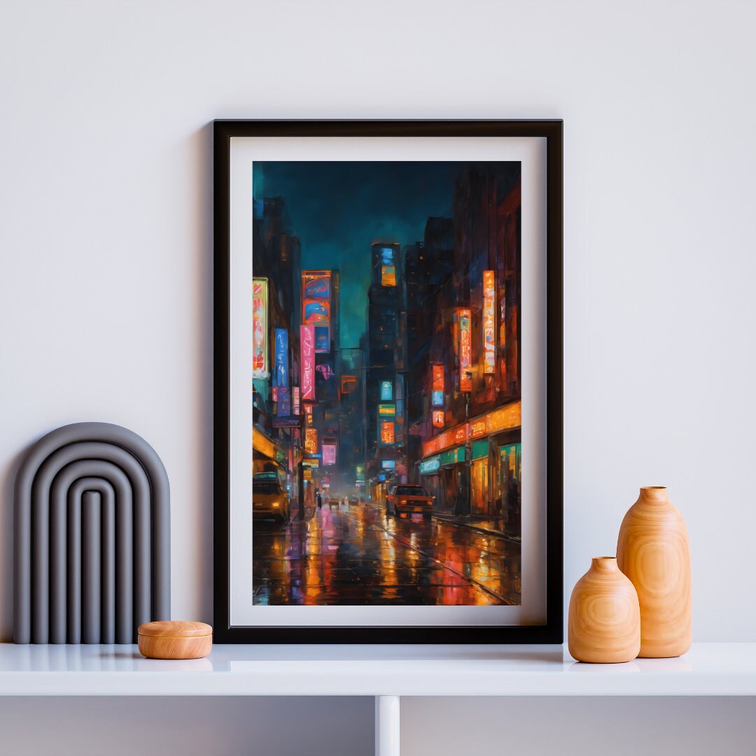 PRINTABLE - Neon City Art - Wall Decor - Digital Oil Painting - Art 4K ...