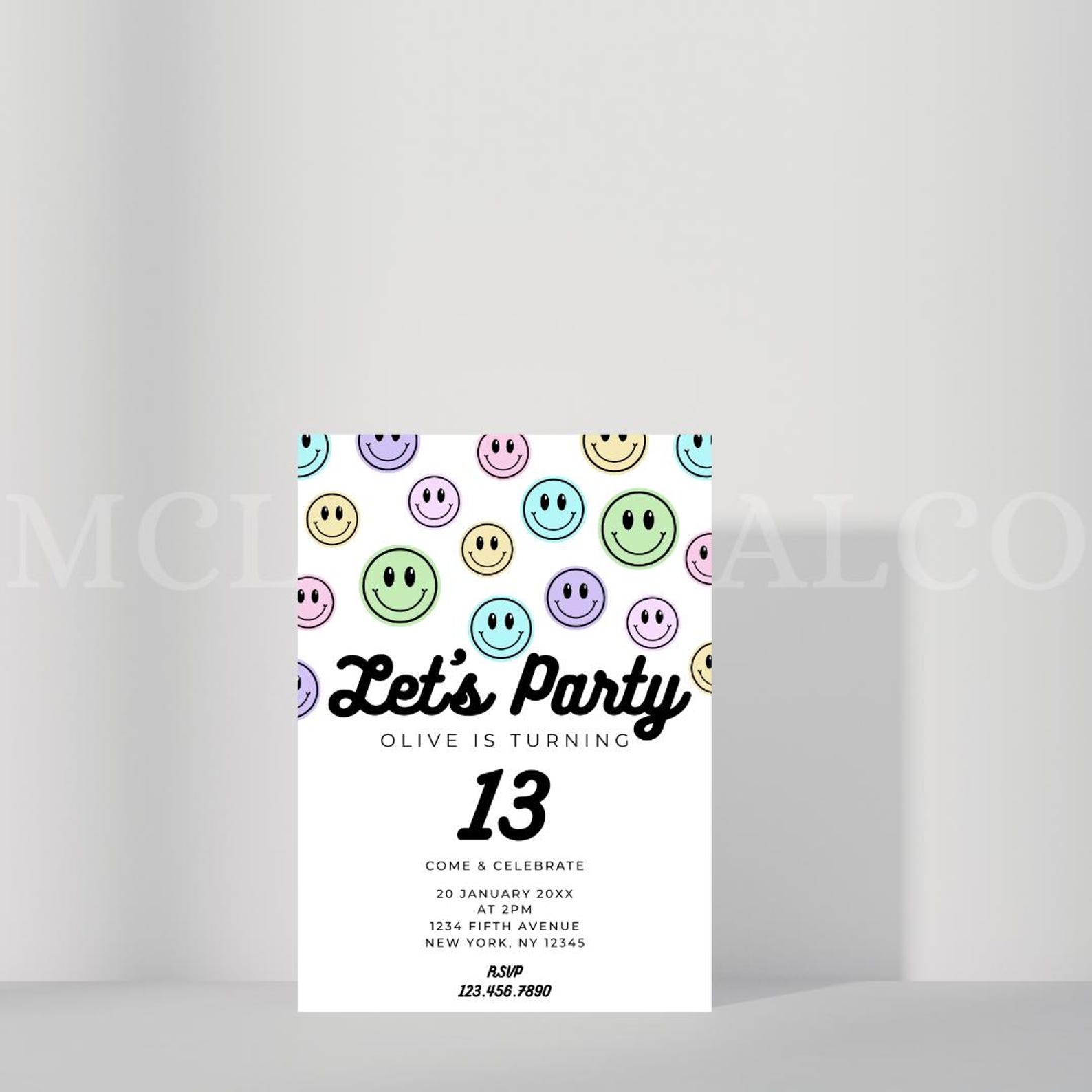 Editable Smiley Face Birthday Invitation | Pastel Bright Colors ...