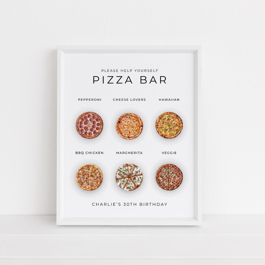 Editable Pizza Bar Table Sign | Simple Minimalist Pizza Party ...