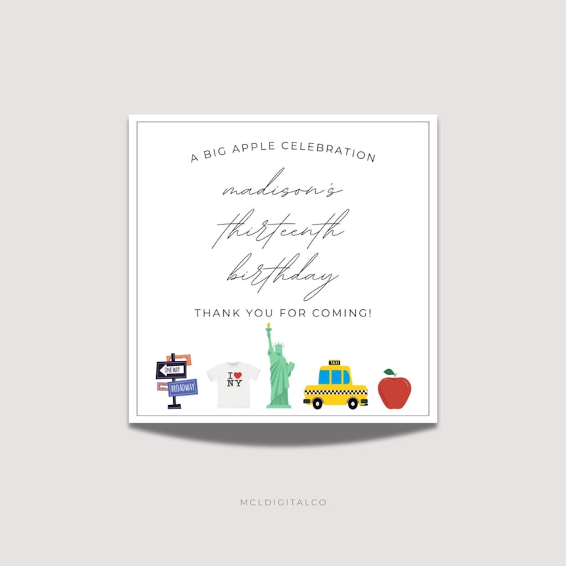 Editable New York City Birthday Party Favor Tag | Trendy NYC Party ...