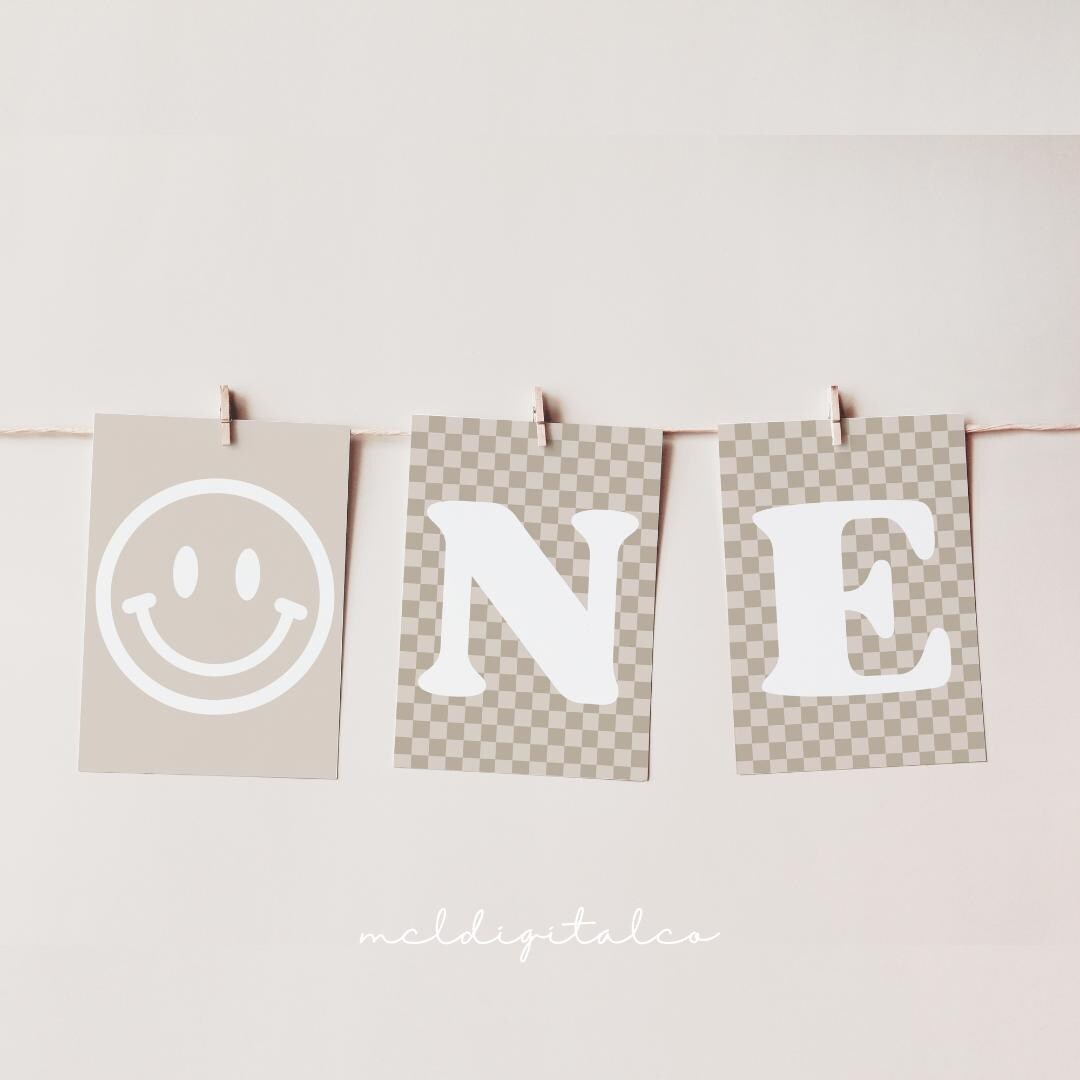 Printable Smiley Face Banner | First Birthday Checkered Party ...