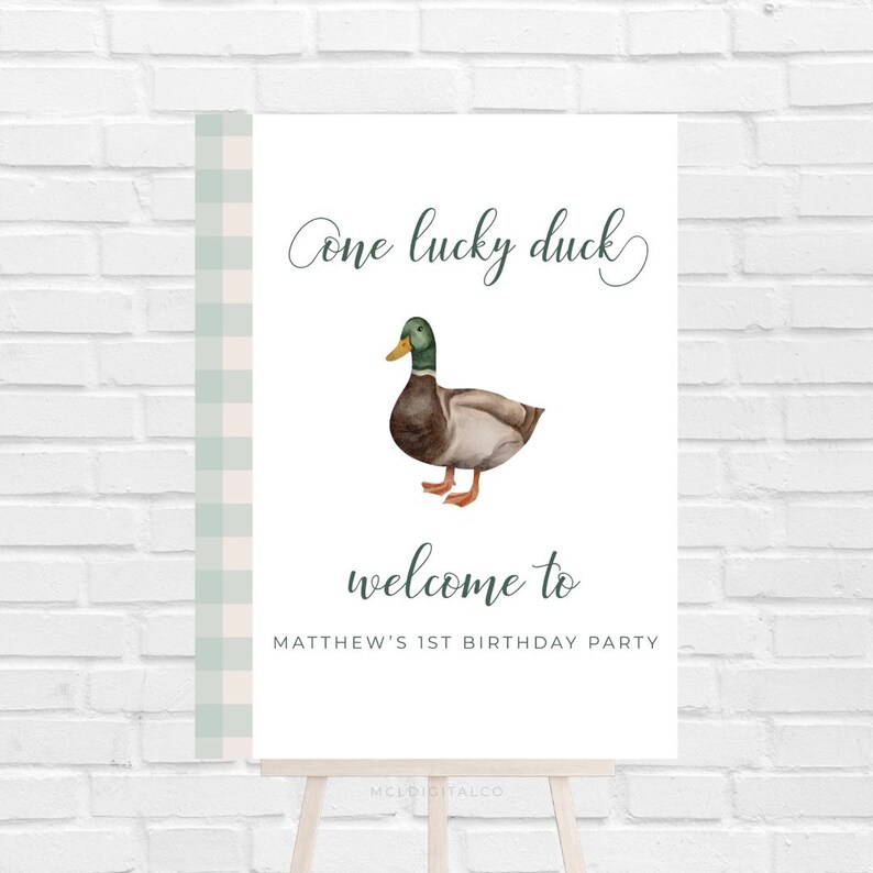 Editable One Lucky Duck First Birthday Welcome Sign | Trendy Minimalist ...