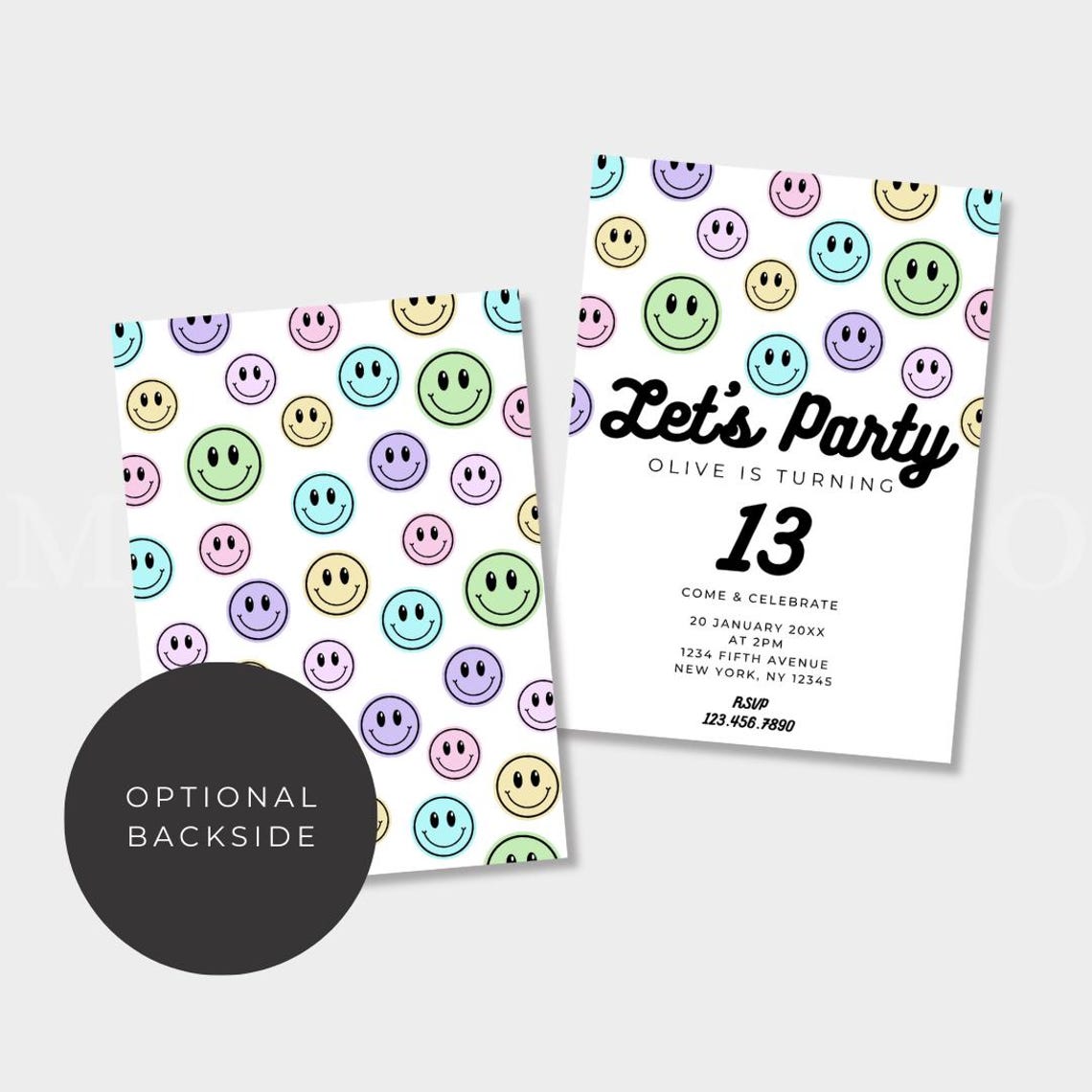 Editable Smiley Face Birthday Invitation | Pastel Bright Colors ...