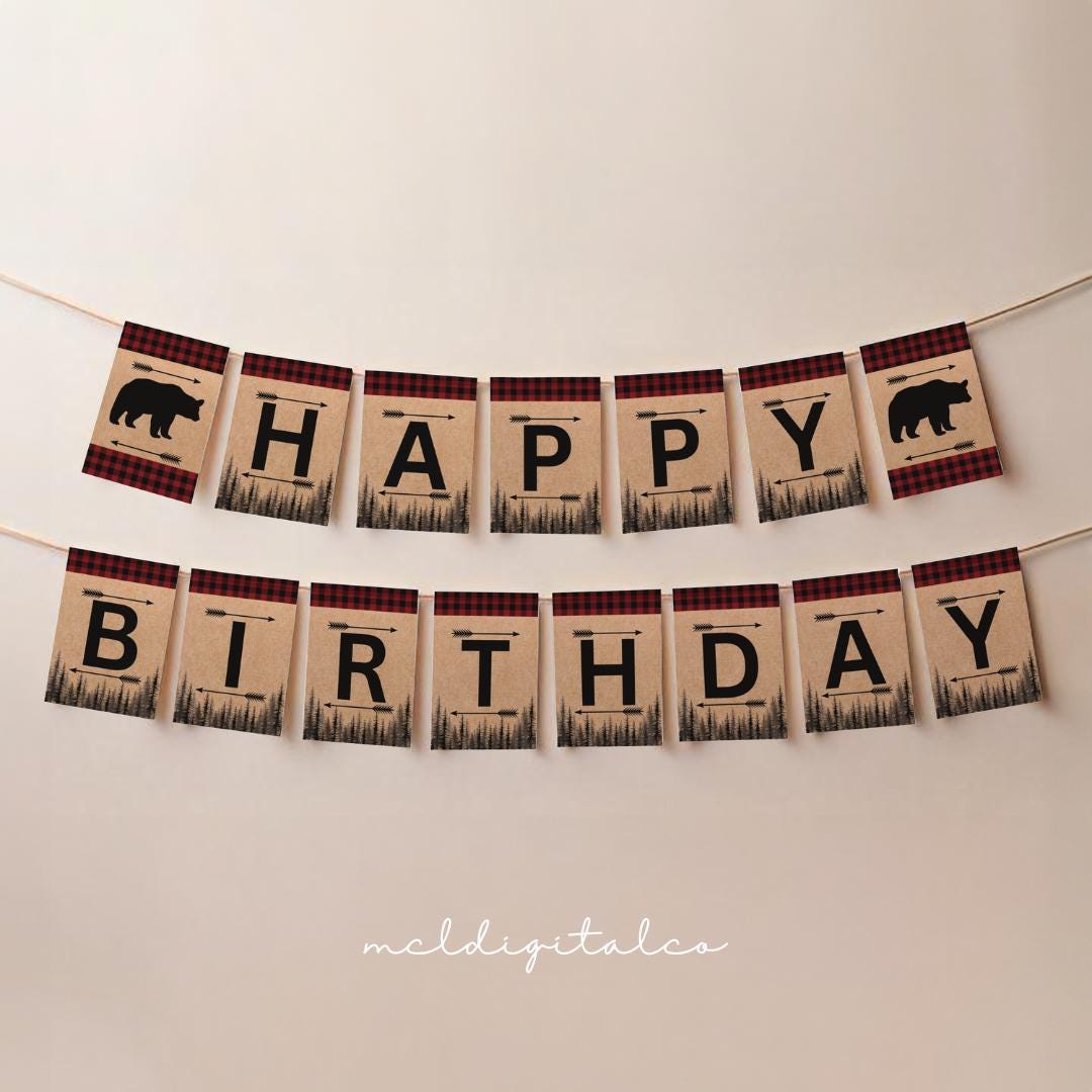Printable Lumberjack Happy Birthday Banner | Bear Axe Birthday ...