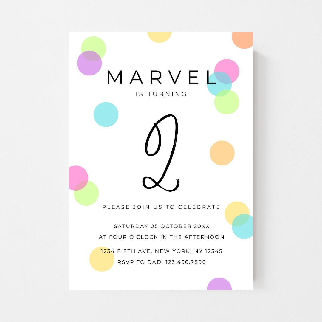 Editable Polka Dots Birthday Invitation | Pastel Polka Dots Simple ...