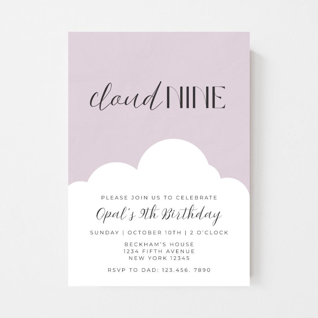 Editable Cloud Birthday Invitation | Minimalist Simple Party ...
