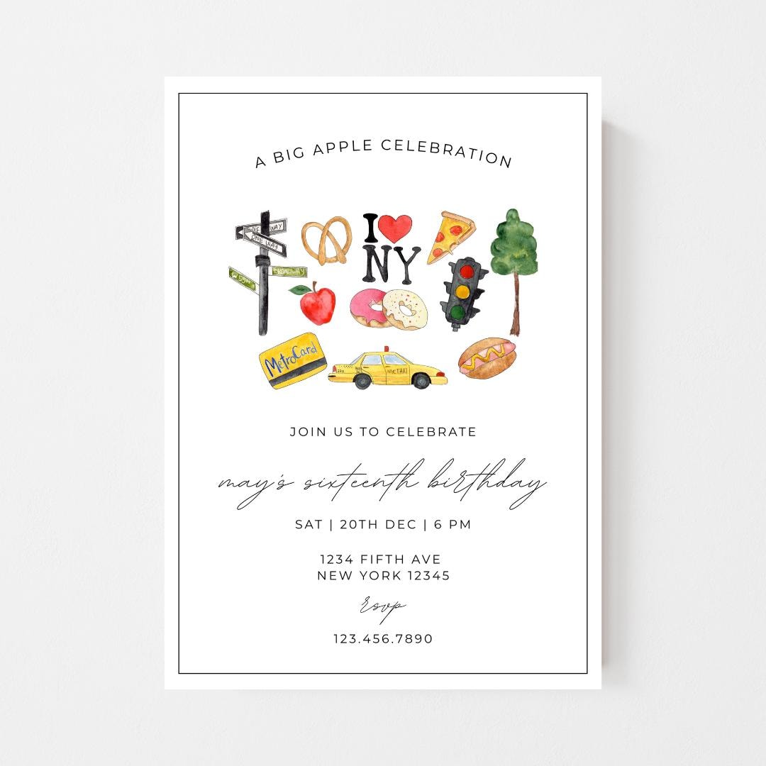 Editable New York City Birthday Invitation | Minimalist Simple Party ...