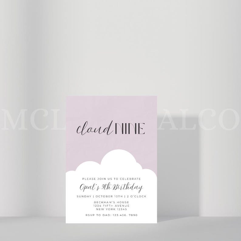 Editable Cloud Birthday Invitation | Minimalist Simple Party ...