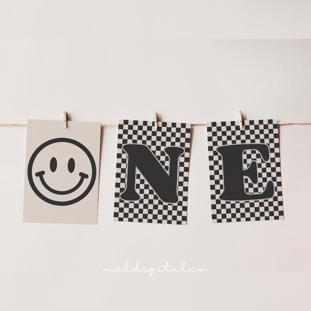 Printable Smiley Face Banner | Minimalist Checkered Decorations ...