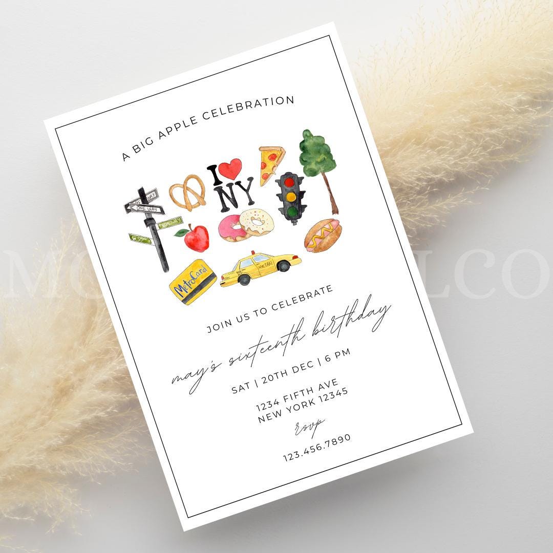 Editable New York City Birthday Invitation | Minimalist Simple Party ...