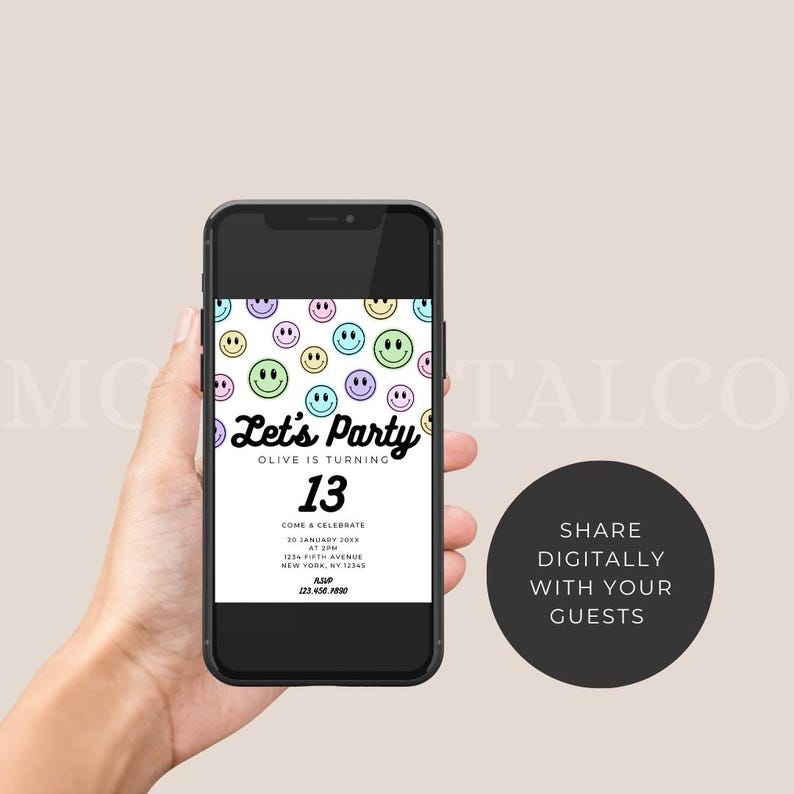 Editable Smiley Face Birthday Invitation | Pastel Bright Colors ...