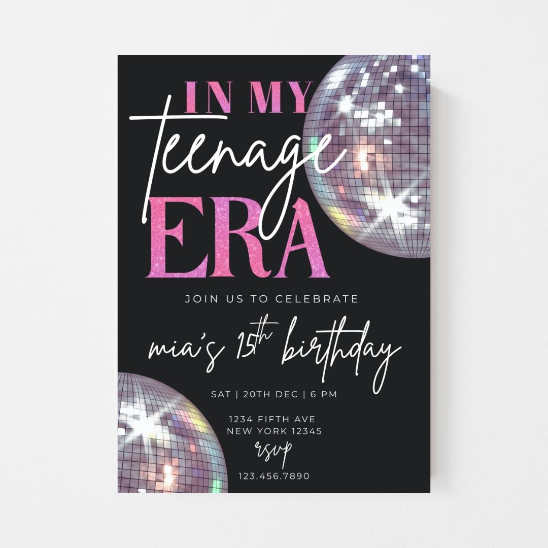 Editable in My Teenage Era Birthday Invitation | Trendy Black Tween ...