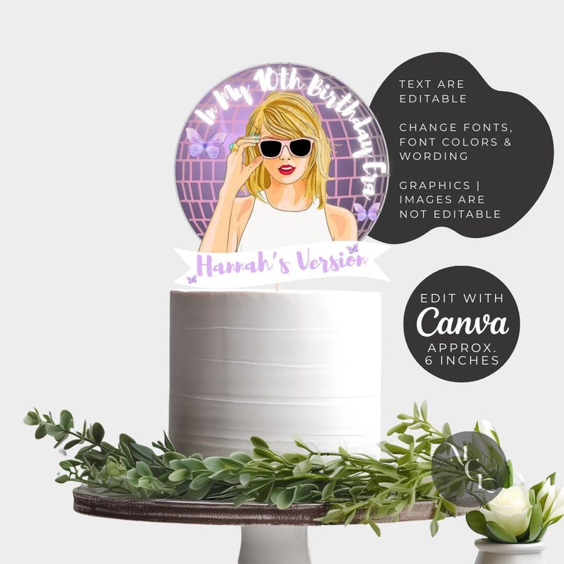 Editable in My Era Birthday Disco Cake Topper | Simple Minimalist Teen ...