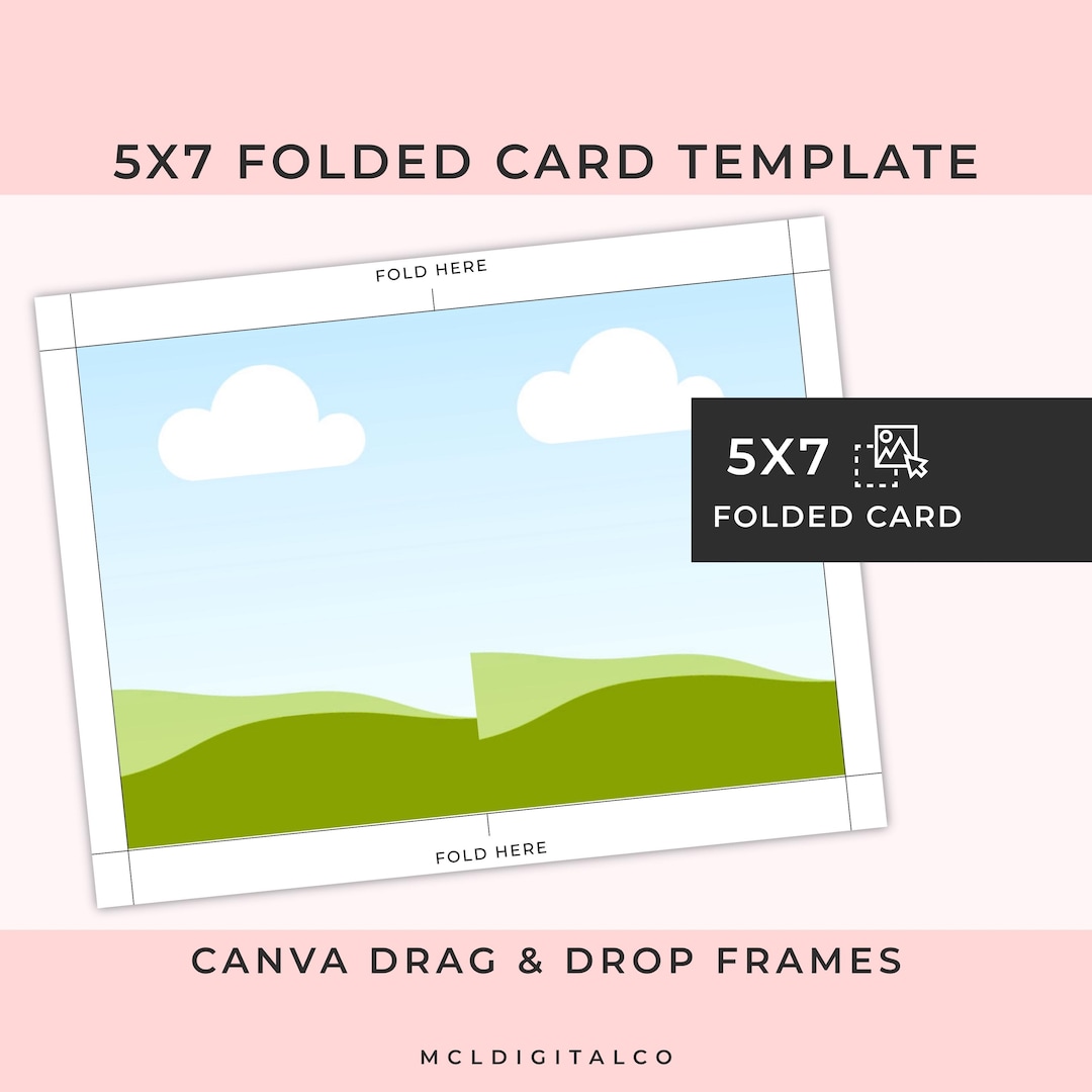 5X7 Folded Greeting Card Portrait Template Canva Drag and Drop Frames ...