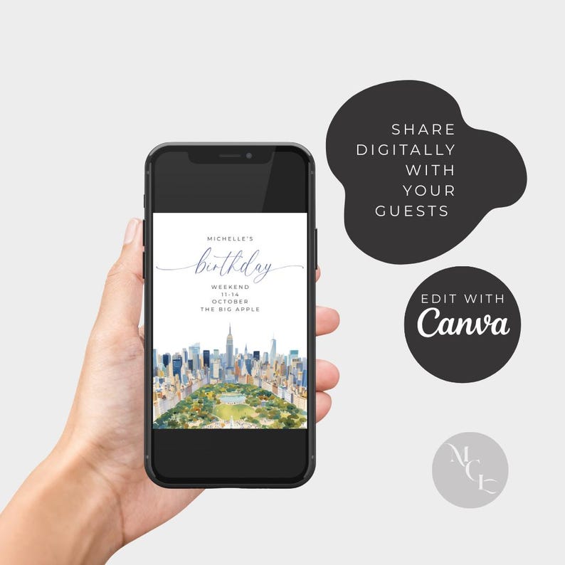 Editable New York City Birthday Invitation | Minimalist Simple Party ...