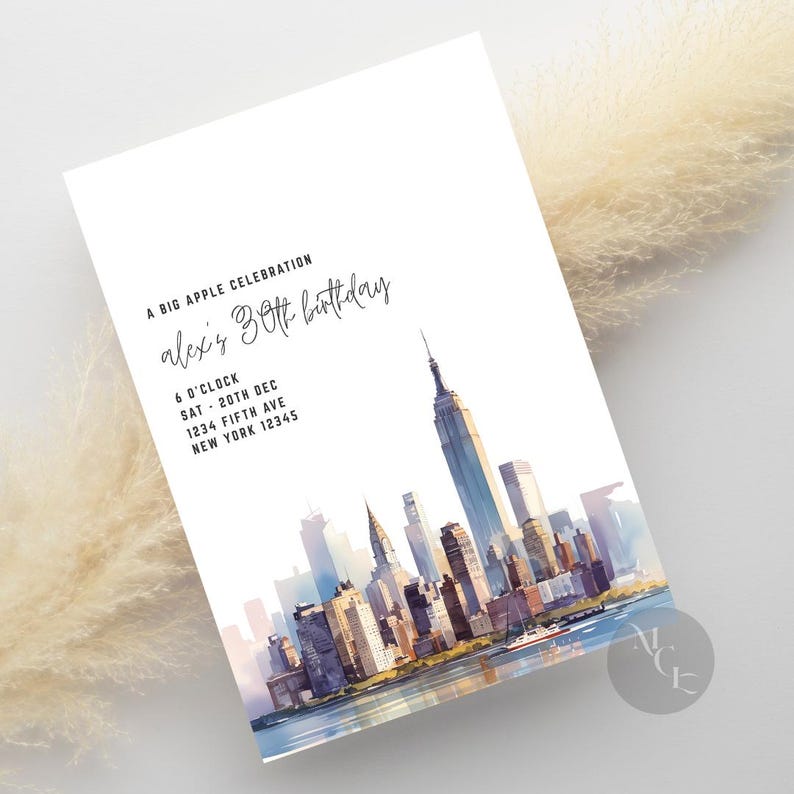 Editable New York City Birthday Invitation | Minimalist Simple Party ...