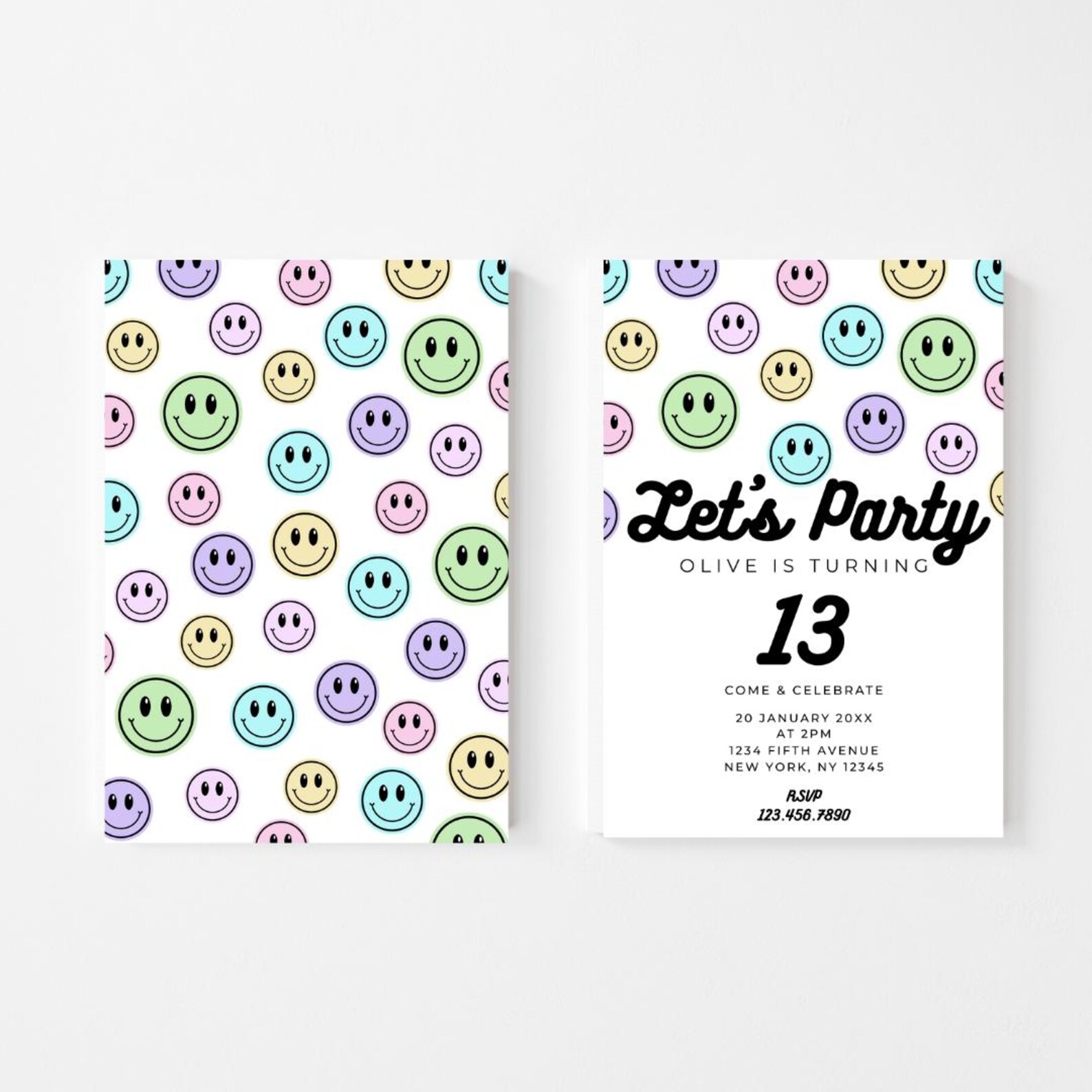 Editable Smiley Face Birthday Invitation | Pastel Bright Colors ...