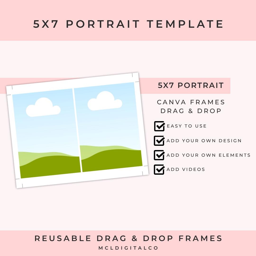 Editable 5X7 Card Portrait Template Canva Drag and Drop Frames - Etsy