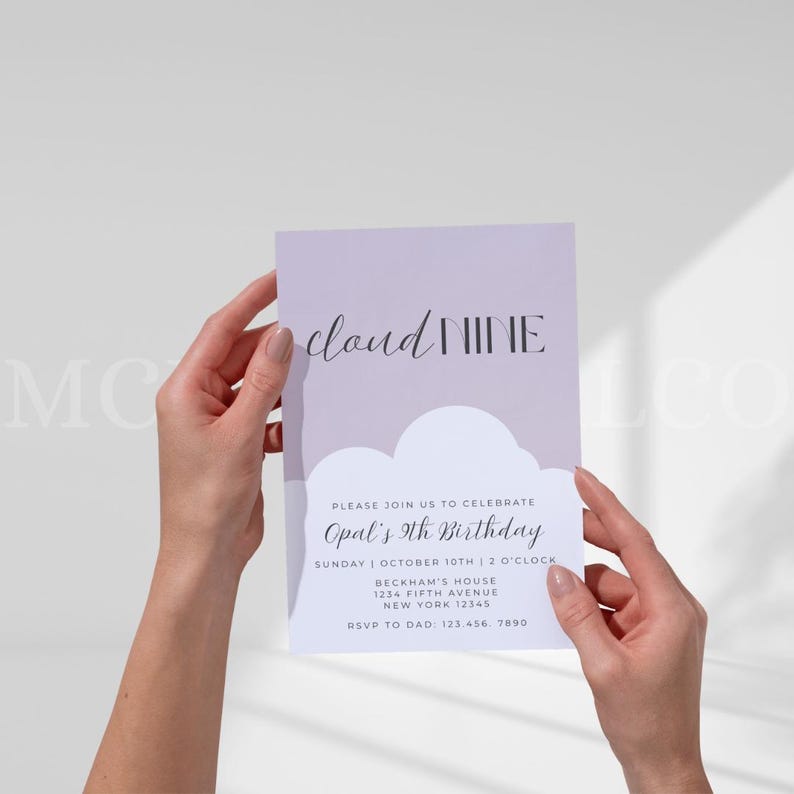 Editable Cloud Birthday Invitation | Minimalist Simple Party ...
