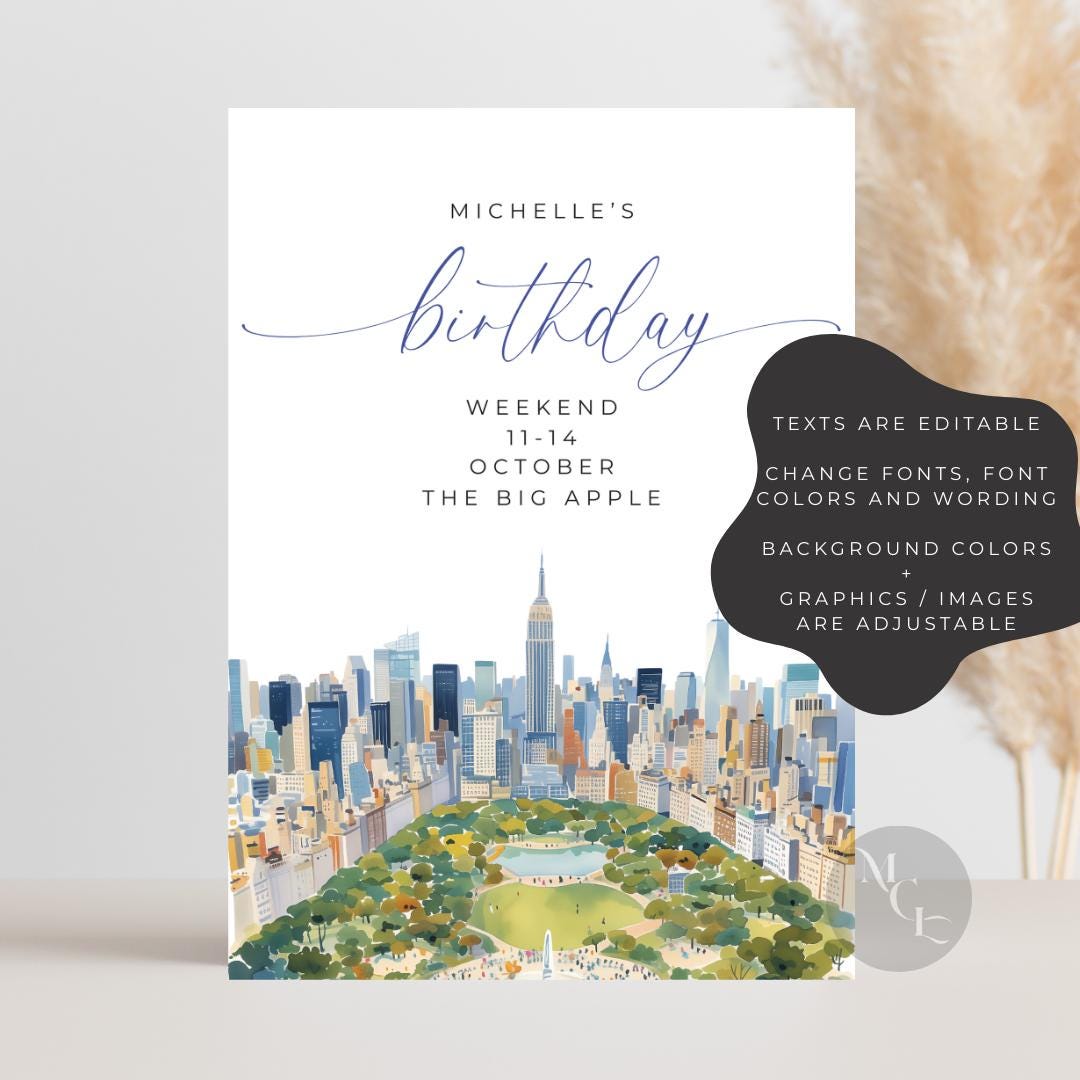Editable New York City Birthday Invitation | Minimalist Simple Party ...