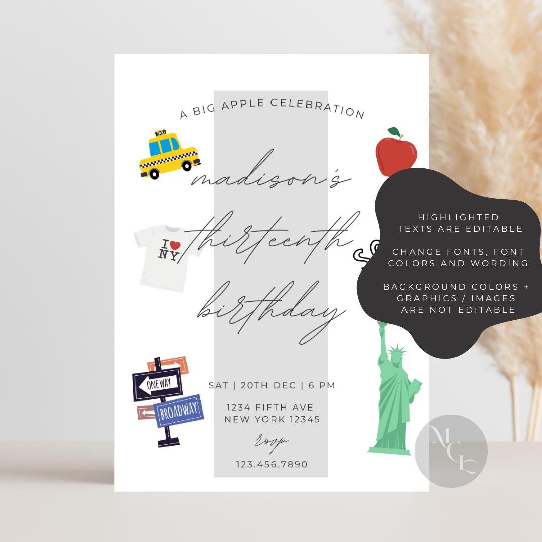 Editable New York City Birthday Party Invitation | Trendy NYC Party ...