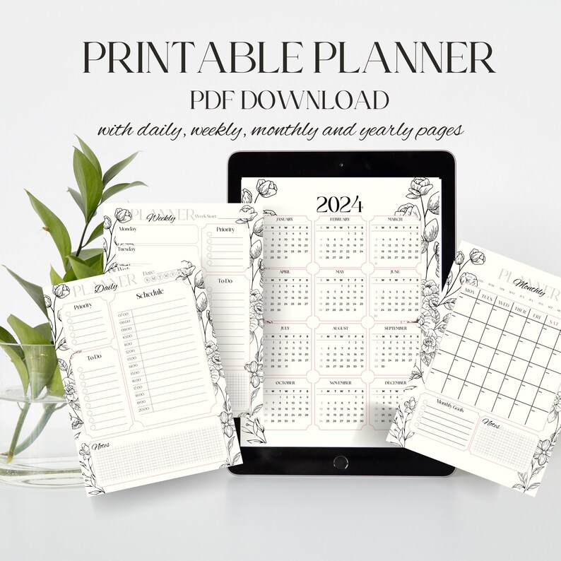 2024 Printable Planner Template PDF File Format Yearly at a Glance ...
