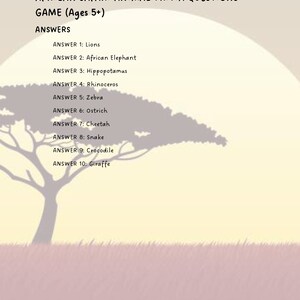 African Safari Animal Trivia Question - Etsy