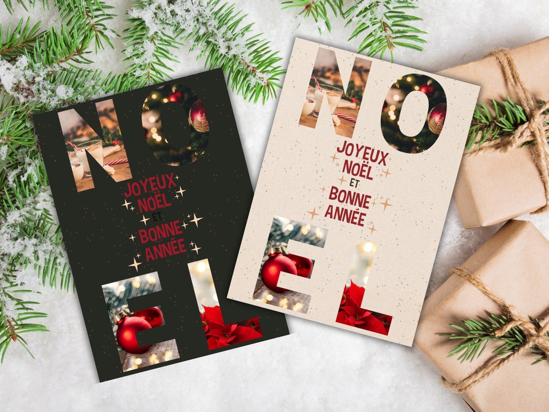 Elegant Set of 2 French Christmas Cards Instant Download & Print Joyeux ...