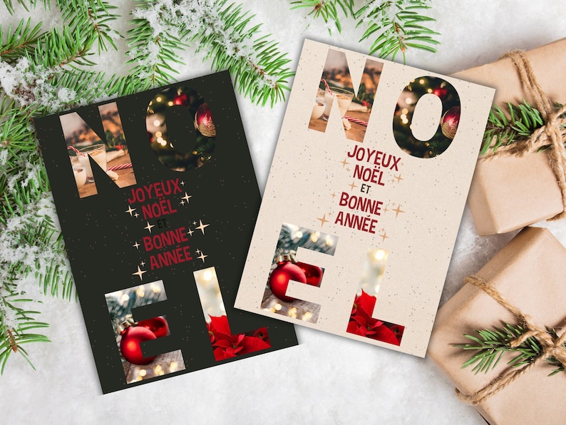 Elegant Set of 2 French Christmas Cards Instant Download & Print Joyeux ...