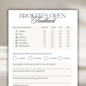 Brokers Open House Feedback Form Real Estate Template Modern Feedback ...
