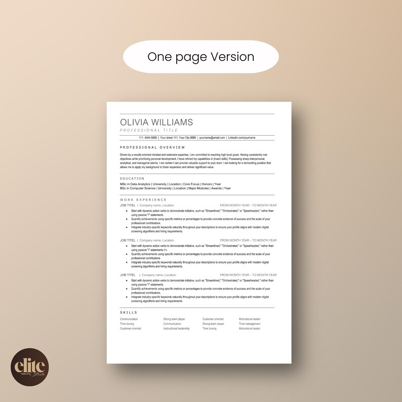 ATS friendly resume template Word Cover letter Google Docs instant ...