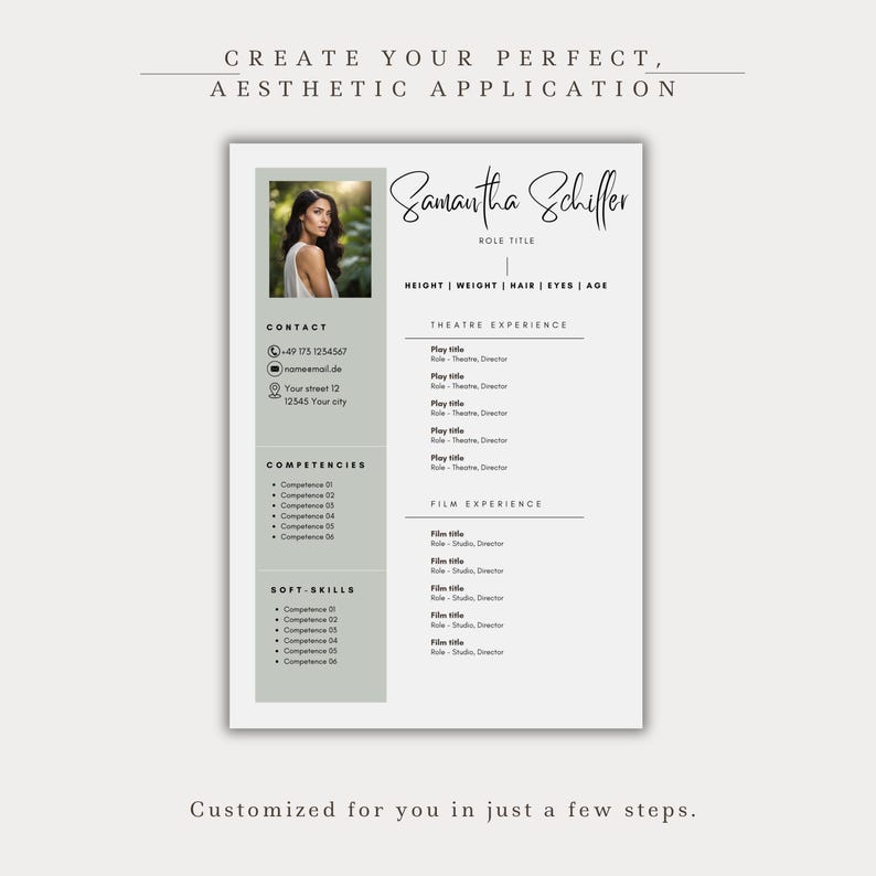 Female Actor Resume Template Boho Photo Canva Adult Model Actor ...