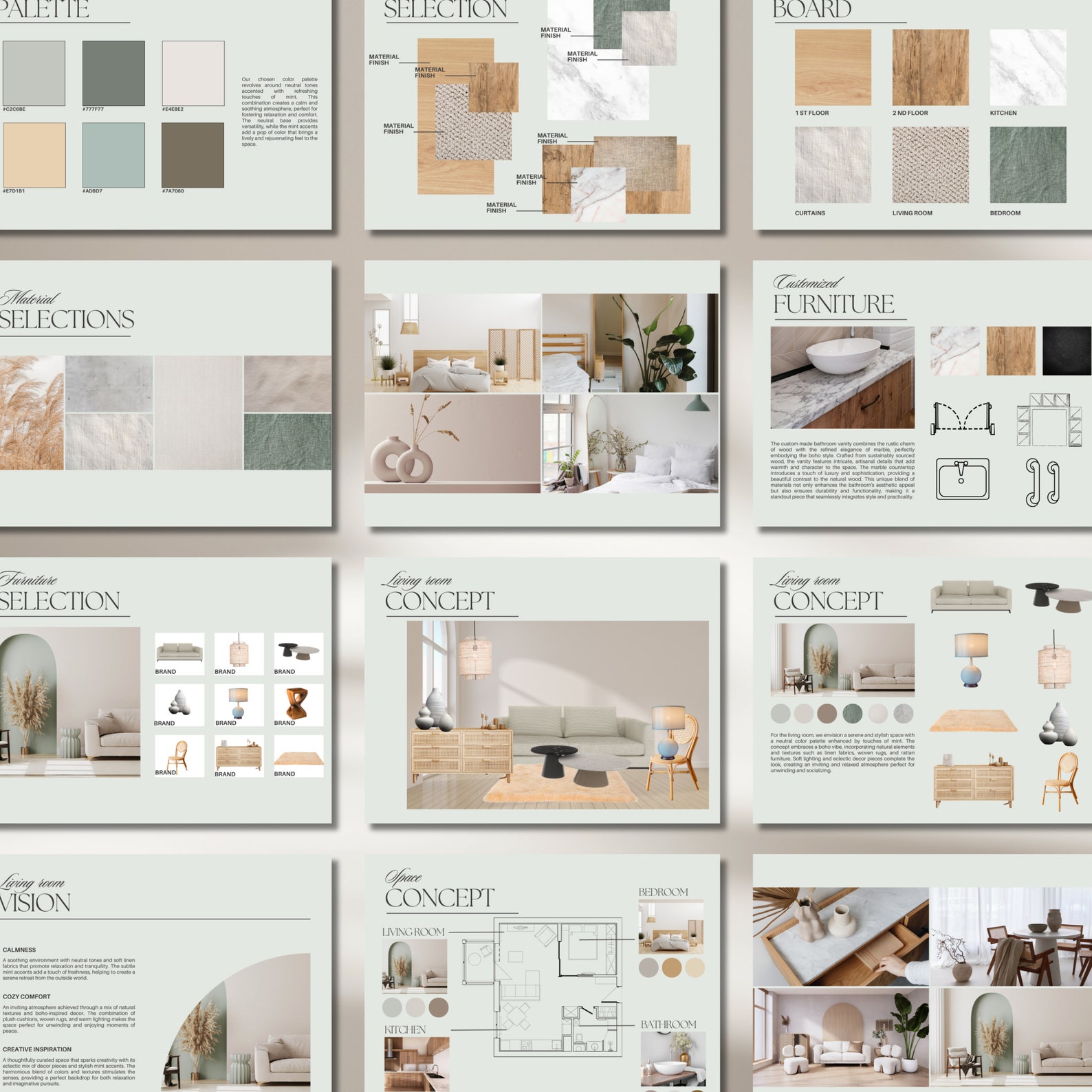Interior Design Presentation Template Boho Mint Concept Mood Board ...