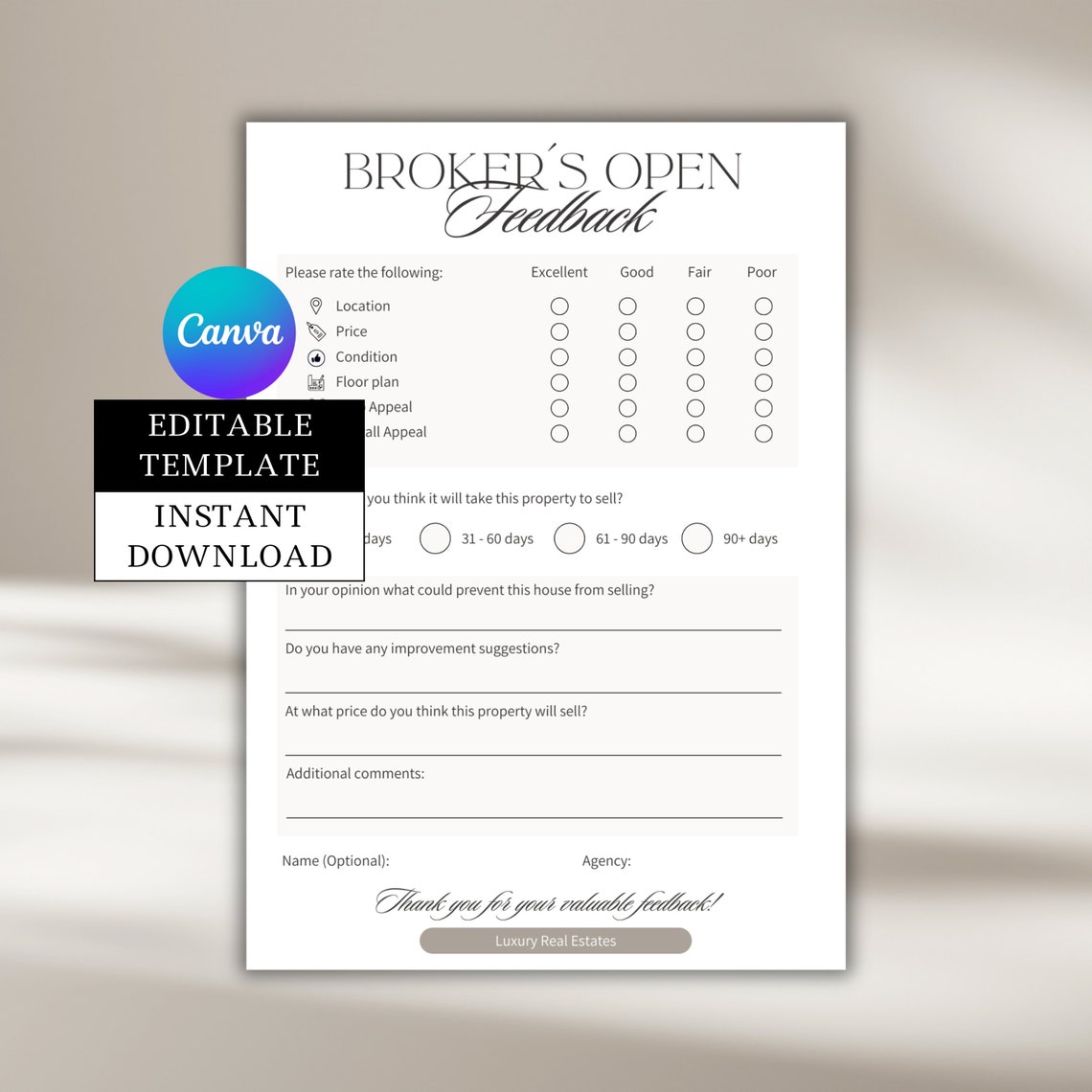 Brokers Open House Feedback Form Real Estate Template Modern Feedback ...