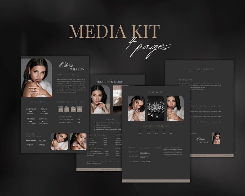 Influencer Media Kit Template Canva Rate Sheet Instagram Brand Kit Blogger Press Kit Editable ...
