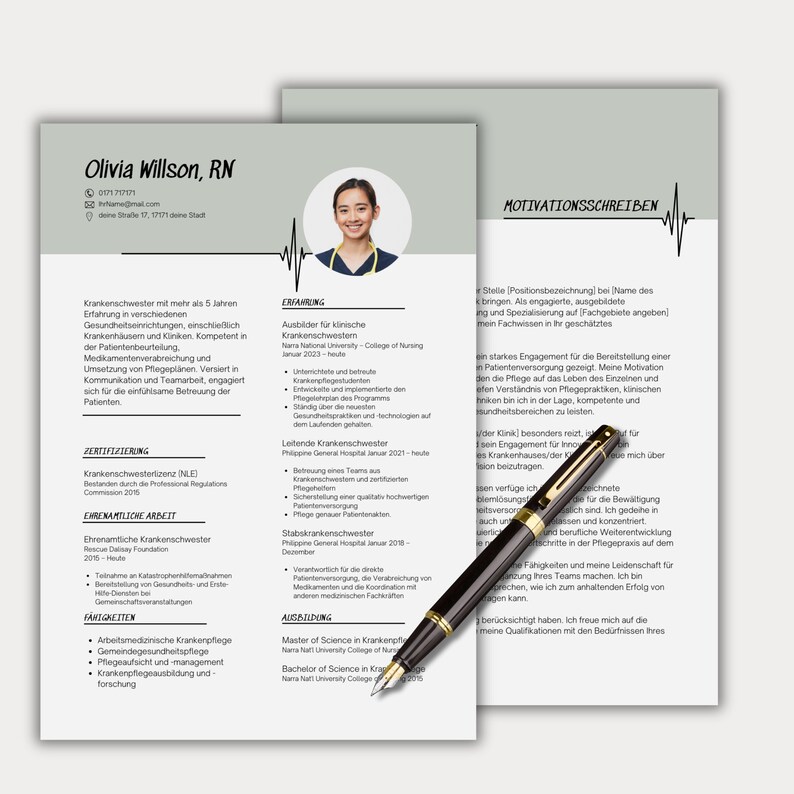 Nurse Resume Template Canva German Nursing Cover Letter RN New Nurse ...