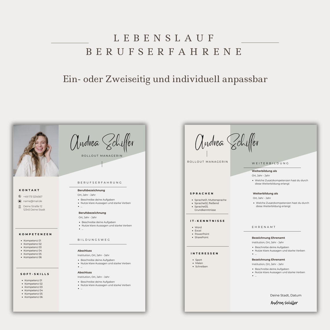 Application Template German CV in Table Creative Cover Letter Modern ...