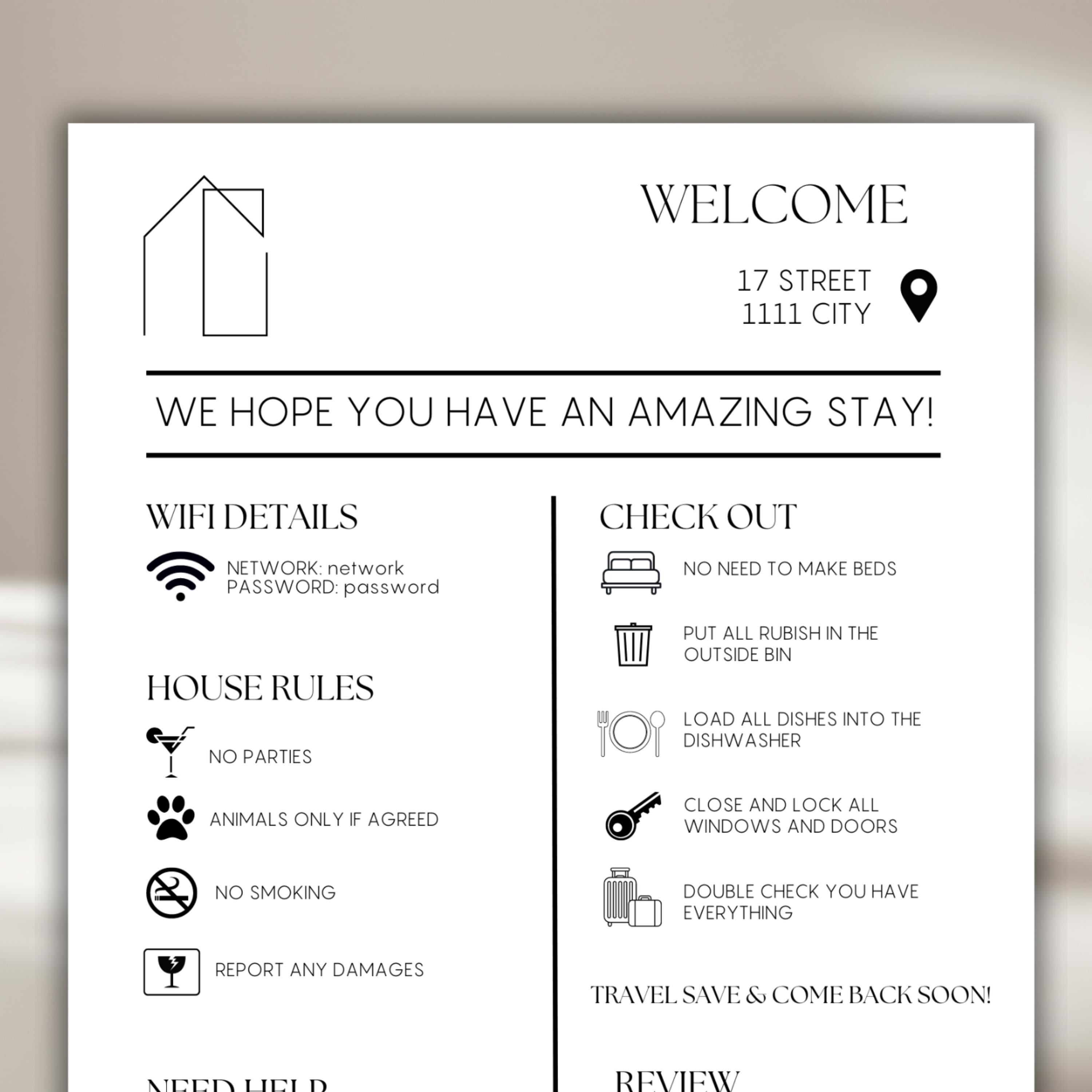 Welcome Sign Airbnb Hosts Vacation Rental Printable Guest Arrival ...