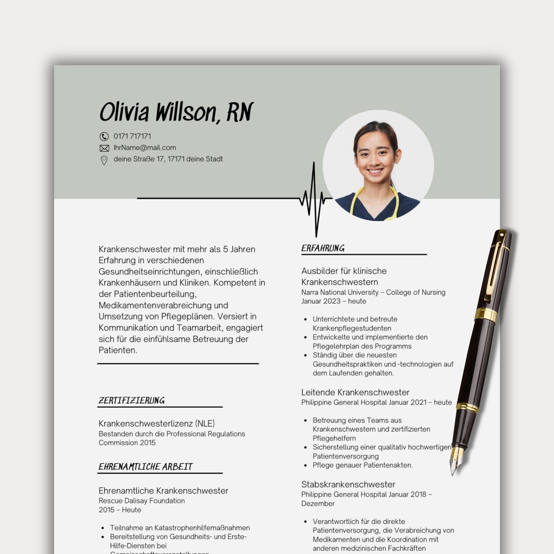 Nurse Resume Template Canva German Nursing Cover Letter RN New Nurse ...