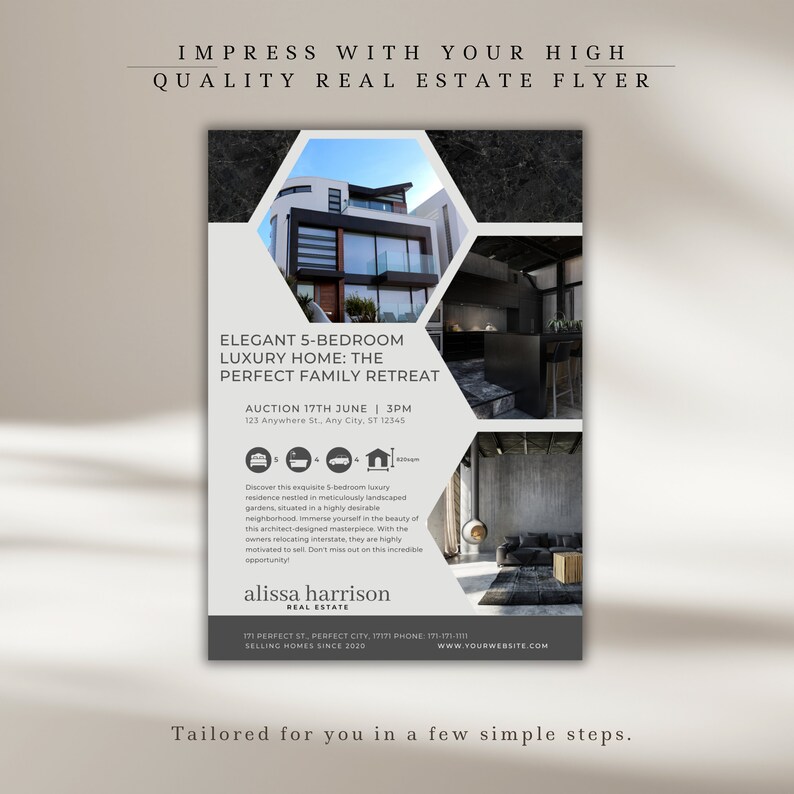 Real Estate Template Open House Flyer Auction Announcement Modern Home ...