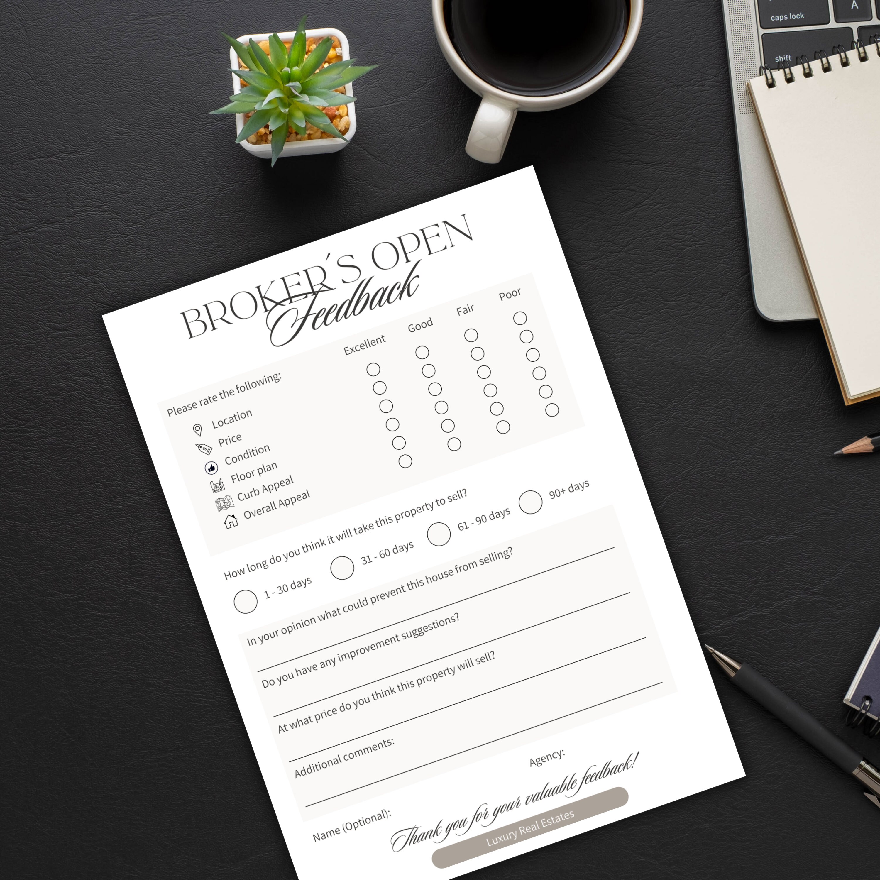 Brokers Open House Feedback Form Real Estate Template Modern Feedback ...