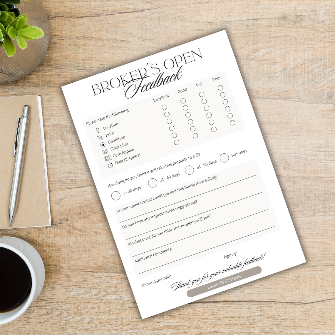 Brokers Open House Feedback Form Real Estate Template Modern Feedback ...