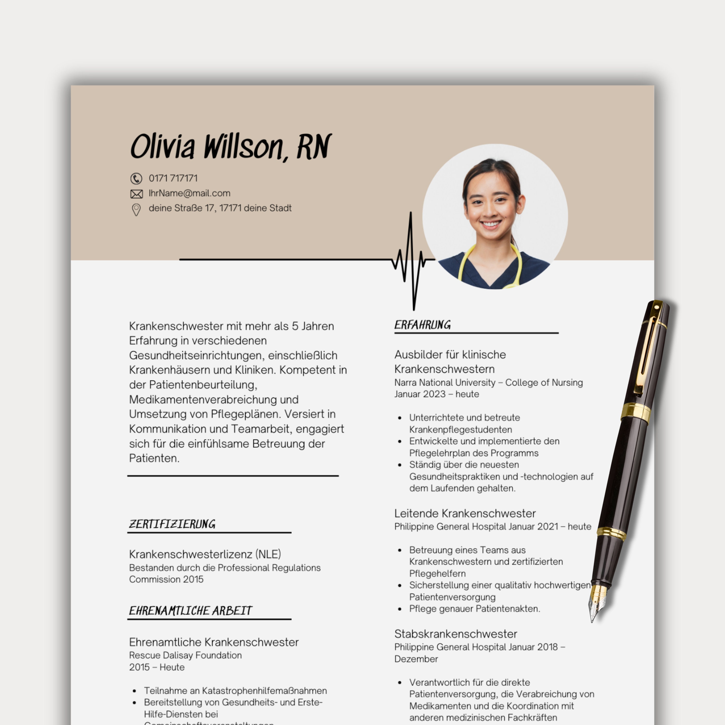 Nurse Resume Template Canva German Nursing Cover Letter RN New Nurse Resume Registered Nurse ...