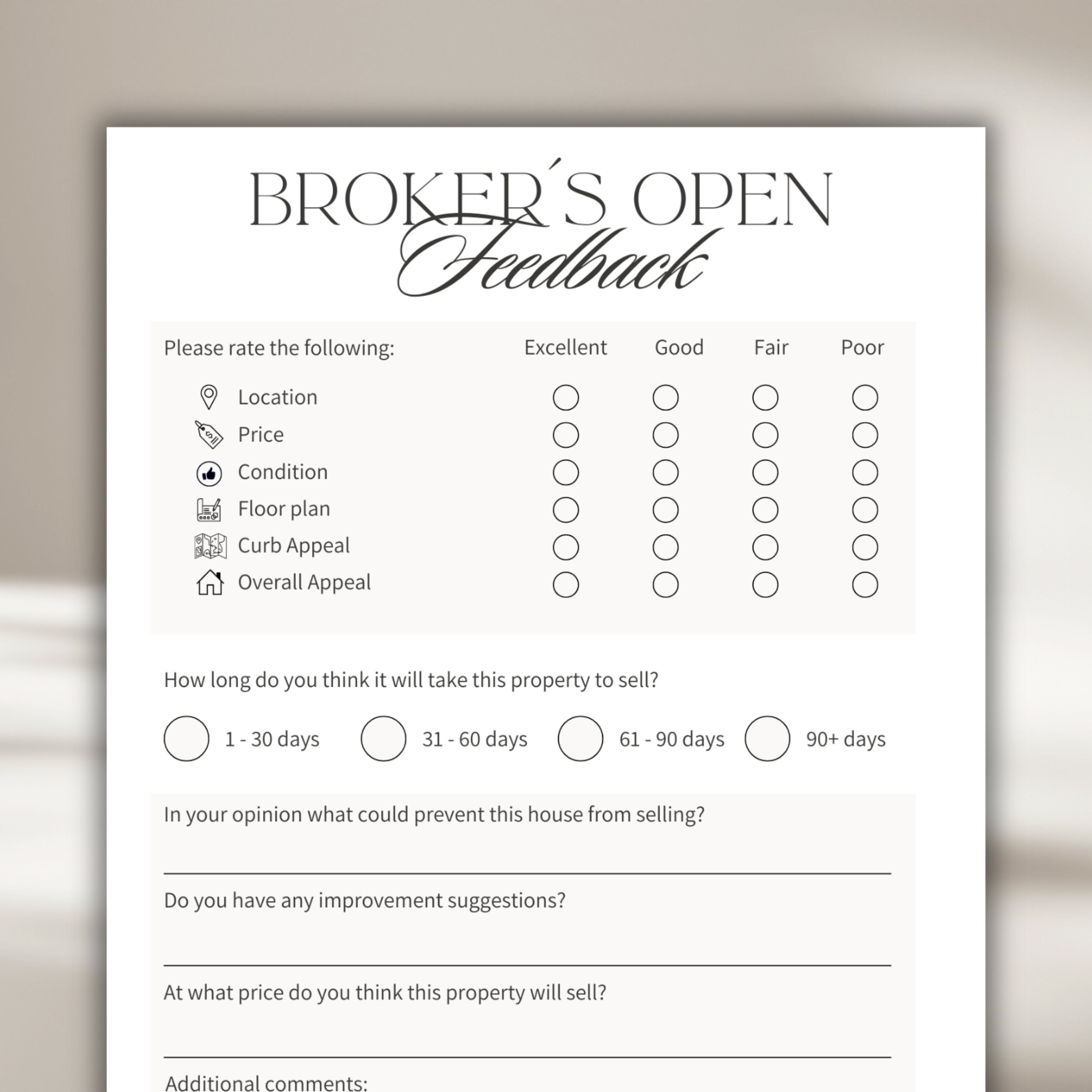 Brokers Open House Feedback Form Real Estate Template Modern Feedback ...
