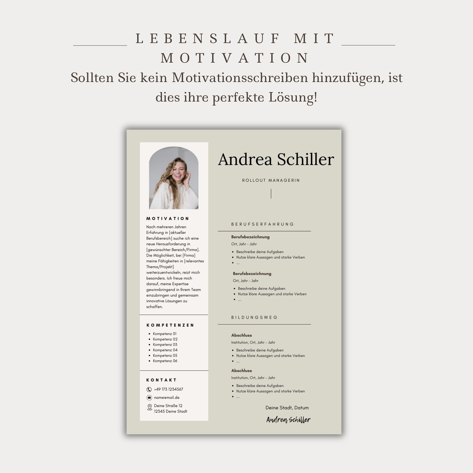 Application Template German CV Tabular Creative Cover Letter Modern ...