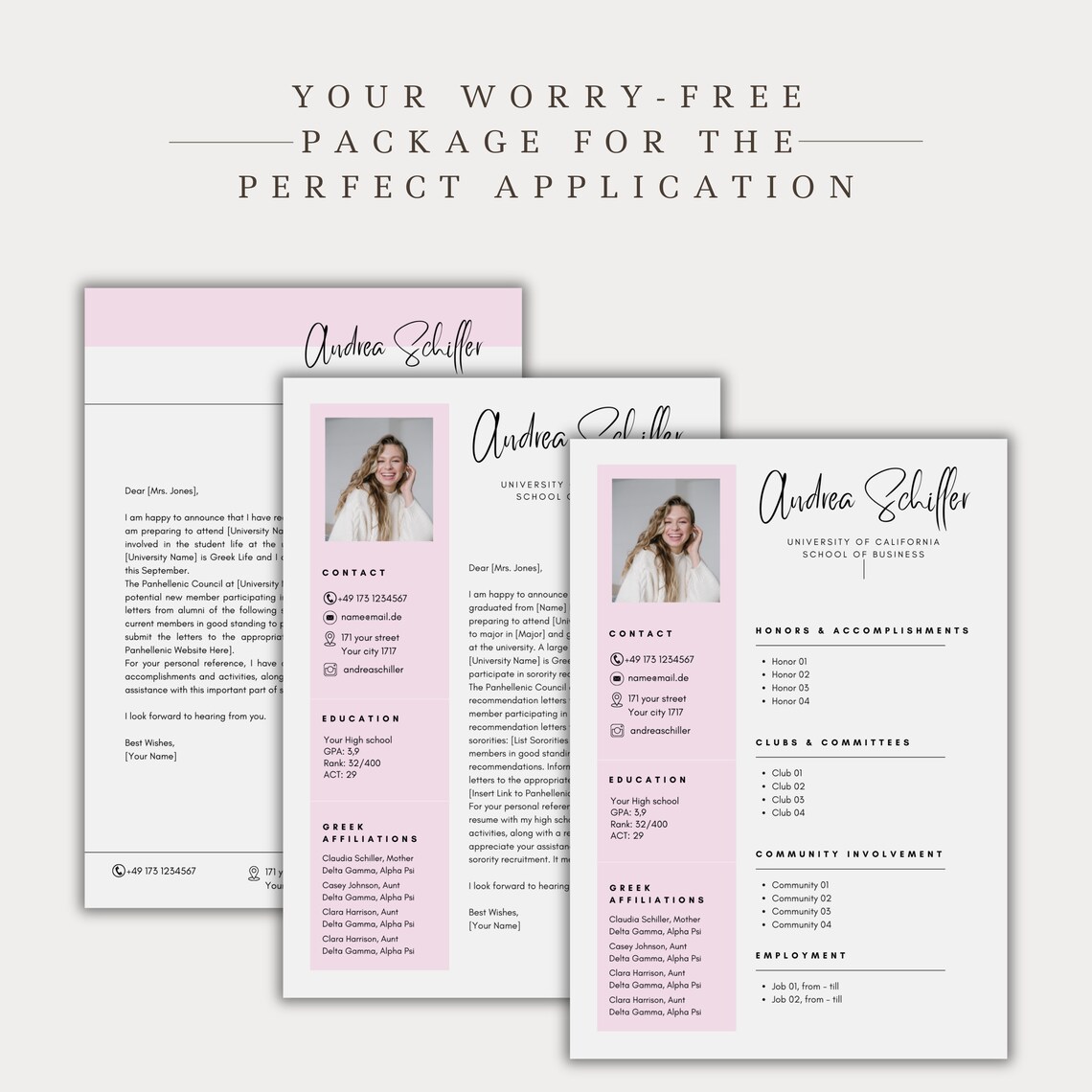 Sorority Resume Template Cover Letter Pink Social Resume Photo Pastel ...