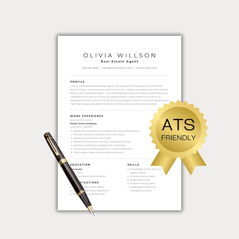 Resume Template ATS Friendly Clean Canva Modern CV Job Application ...