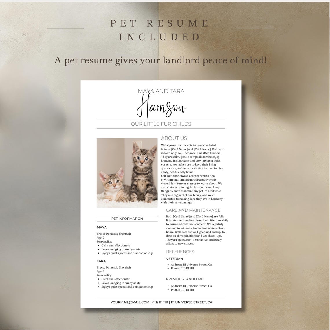 Rental Resume Tenant Application Apartment Pets Resume Template Cover ...